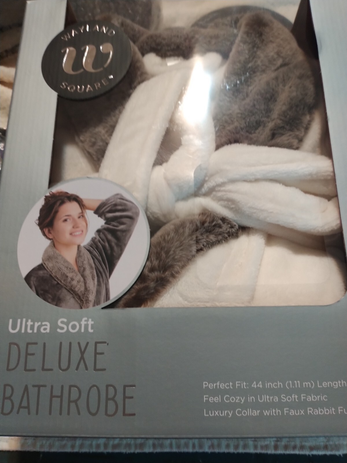 Bathrobe White/Charcoal ONE Size 44" Length Wayland Square New | eBay