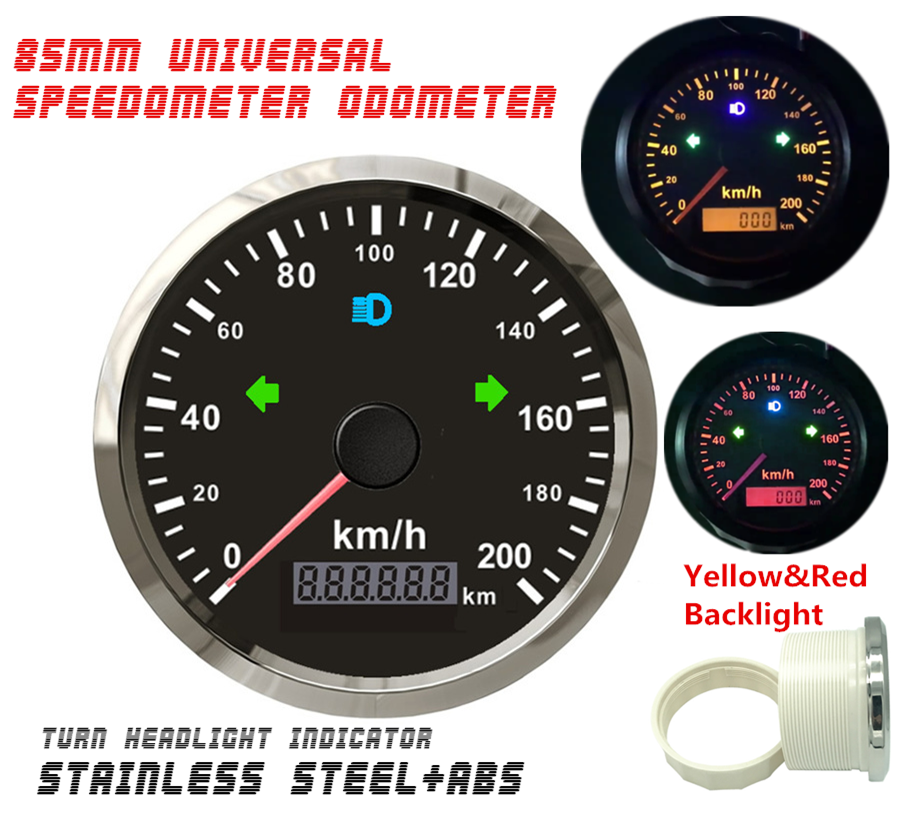 Universal 85mm Car Marine GPS Speedometer Odometer 200km/h Red/Yellow ...