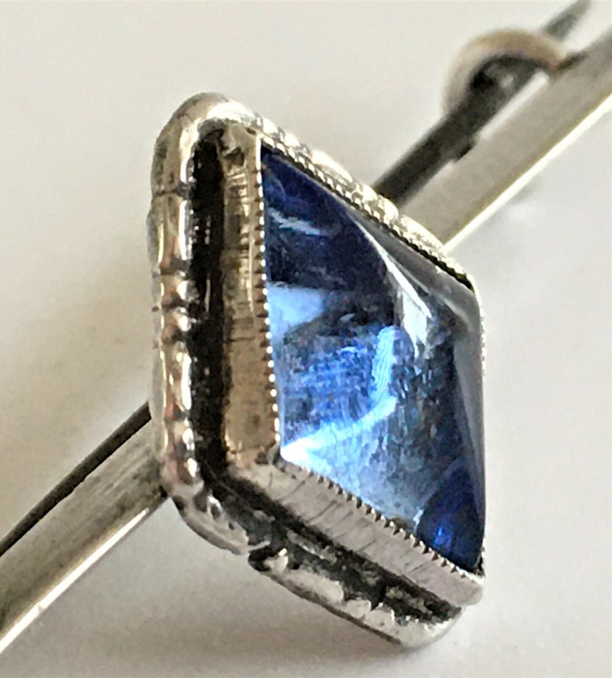 Vintage 927 Silver Bar Brooch with Inset Blue Stone | eBay UK