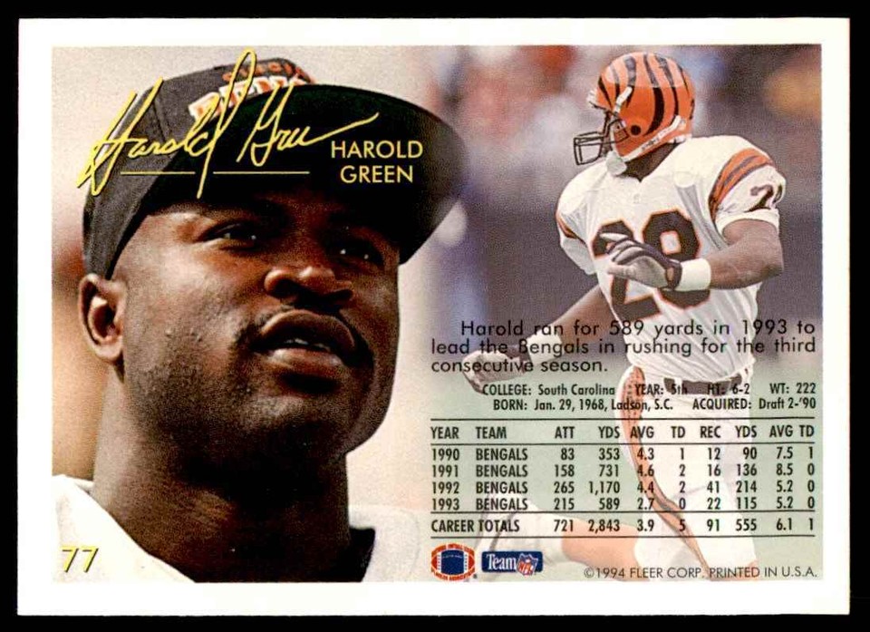 1994 Fleer Harold Green Cincinnati Bengals #77 | eBay