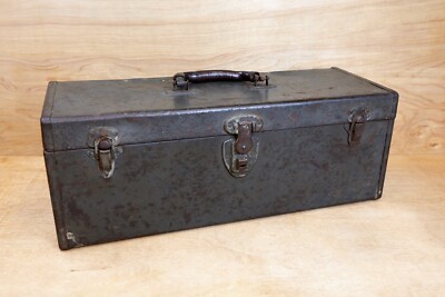 Vintage 19" Antique Metal Factory Engineers Green Tool Box 1 Tray ...