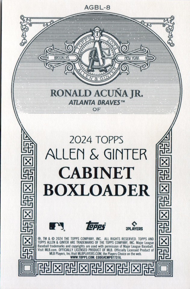 2024 Topps Allen and Ginter Baseball Box Toppers #AGBL8 Ronald Acuna Jr ...