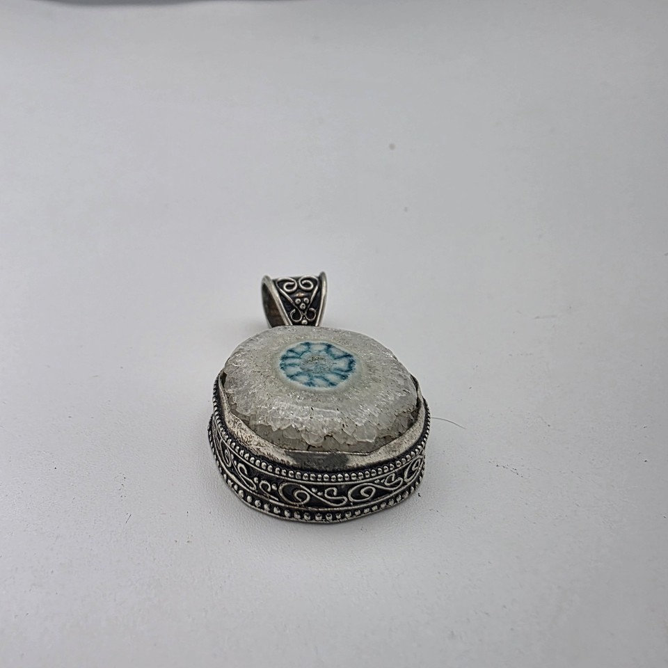 Natural Solar Quartz Eye 925 Sterling Silver Pendant Jewelry White Blue ...