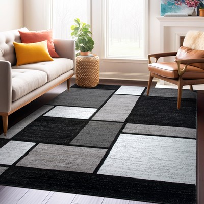 Rugshop Area Rug Contemporary Modern Boxed Color Block Rugs for Living ...