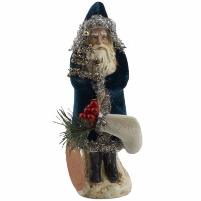 Primitive Belsnickle Deep Ocean Blue Velvet Santa Claus Figure Paper ...