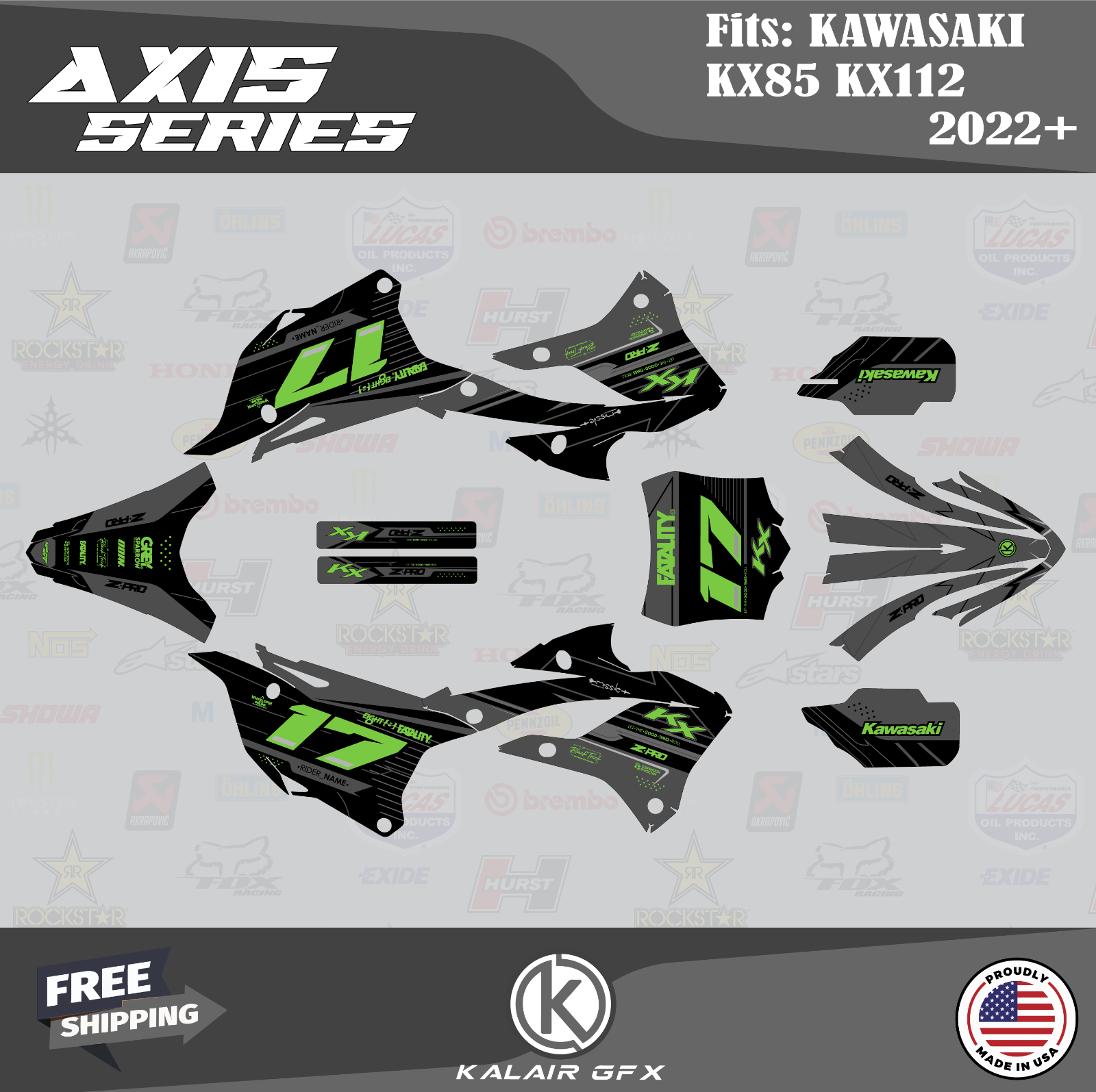 Graphics Kit for KAWASAKI KX85 KX112 2022 2023 2024 AXIS-Green Shift | eBay