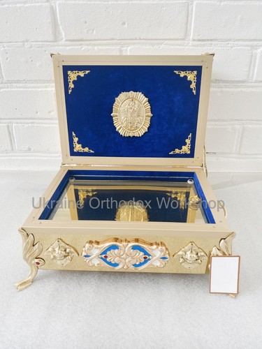 Reliquary Box Orthodox Christian Handcarved Bulat Blue Velvet 13" | eBay