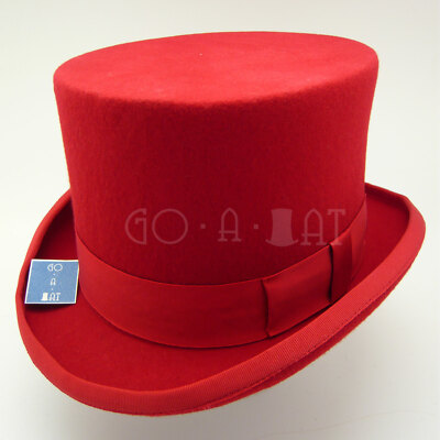 CLASSIC Wool Felt Men Topper Top Hat Victorian Tuxedo Gentlemen | Red ...