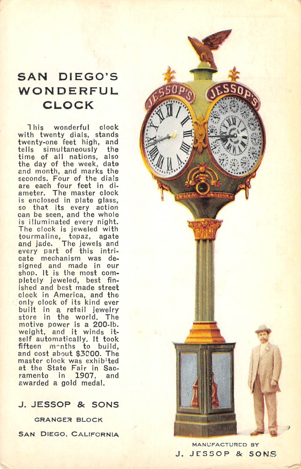 San Diego Clock J Jessop & Sons California 1910s Advertising Vintage ...