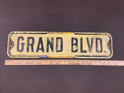 Vtg GRAND BLVD Street/Road Sign 24 "x 6" Pressed/Embossed/Raised Steel ...