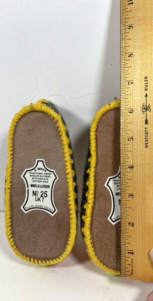 NEW MINAS Embroidery Traditional Greek Wool Slippers Non Slip Leather ...