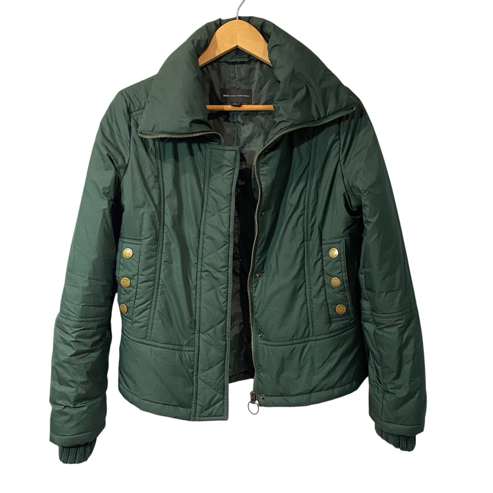 Mango Casual Sportswear Green Quilted Full Zip Outdoor Winter Puffer ...
