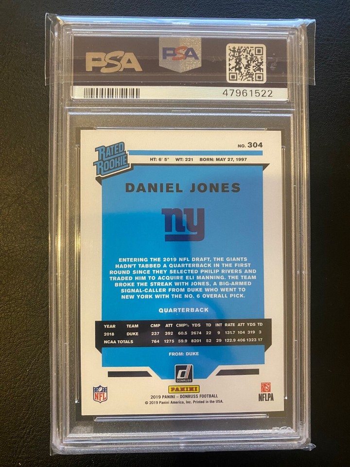 2019 Panini Donruss Rated Rookie Daniel Jones #304 RC PSA 10 Gem Mint ...