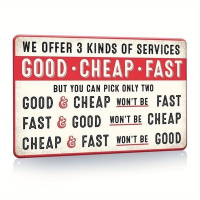 Metal Sign Good Cheap Fast Humor Funny Vintage Tin Sign Office Shop ...