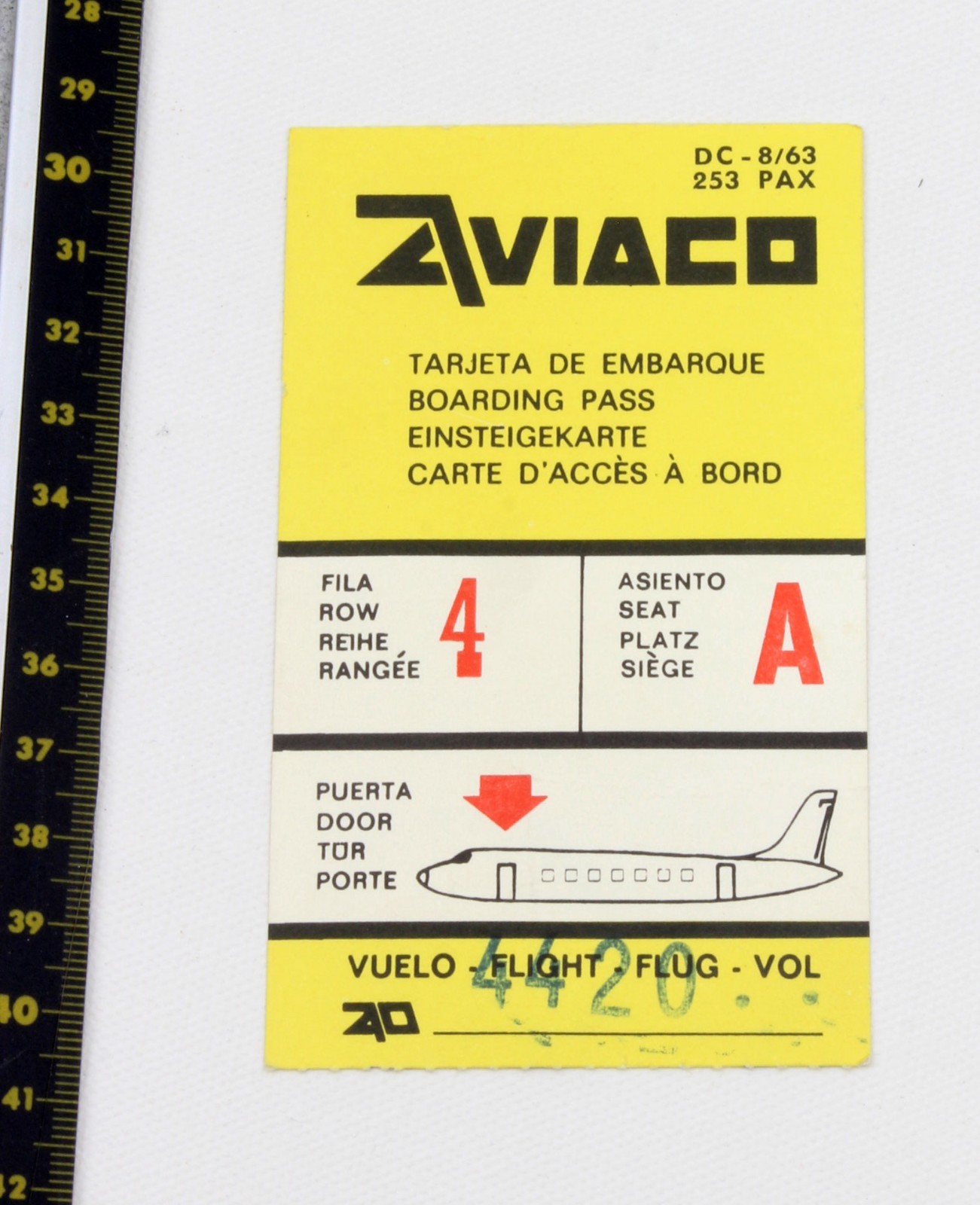 Aviaco Airlines - Yellow Boarding Pass - 1980s | eBay