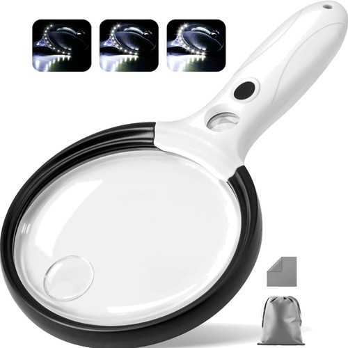 Large Magnifying Glass with Light, 10X 25X 45X Handheld Illuminated ...