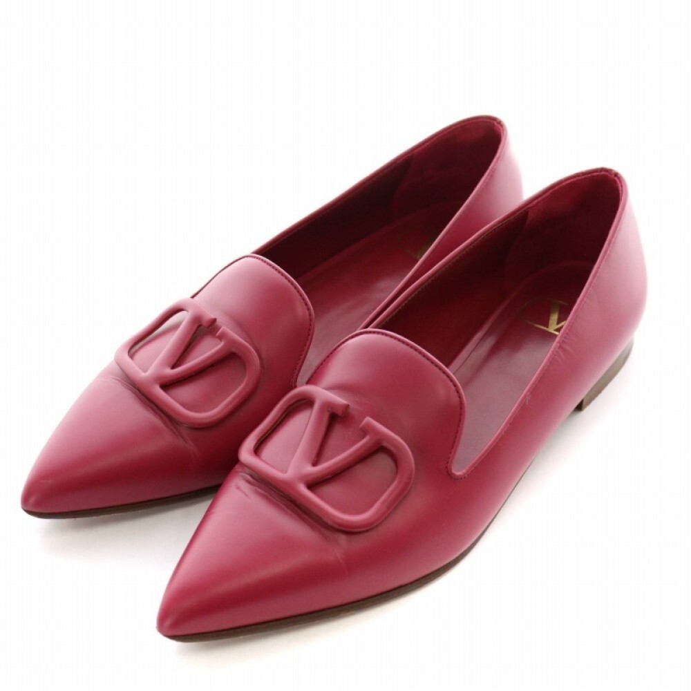 Authentic Valentino Pumps Flat Shoes V Logo Leather s… - Gem