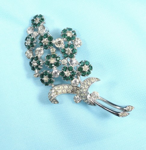 Jomaz Mazer Green and Clear Rhinestone Flower Bouquet Spray Pin Brooch ...