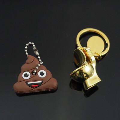 2pcs - Gold Toilet Bowl Keyring & Cartoon Silicone Keychain Emoji Poop ...
