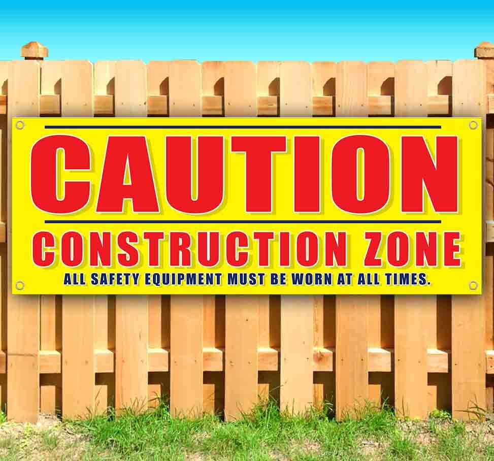 CAUTION CONSTRUCTION ZONE Advertising Vinyl Banner Flag Sign Many Sizes ...