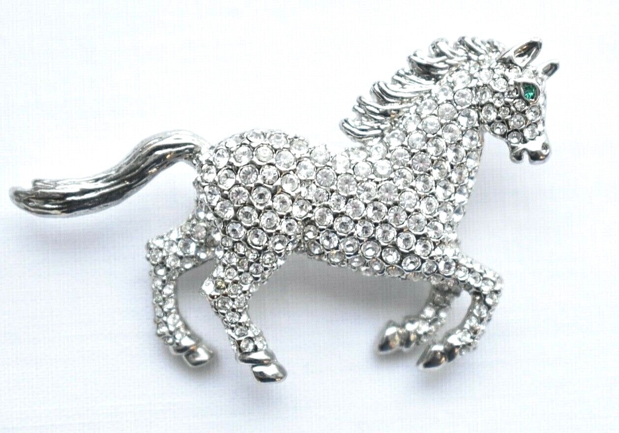 VTG Pave Rhinestone Horse Brooch Pin Equestrian Figural Costume Estate ...