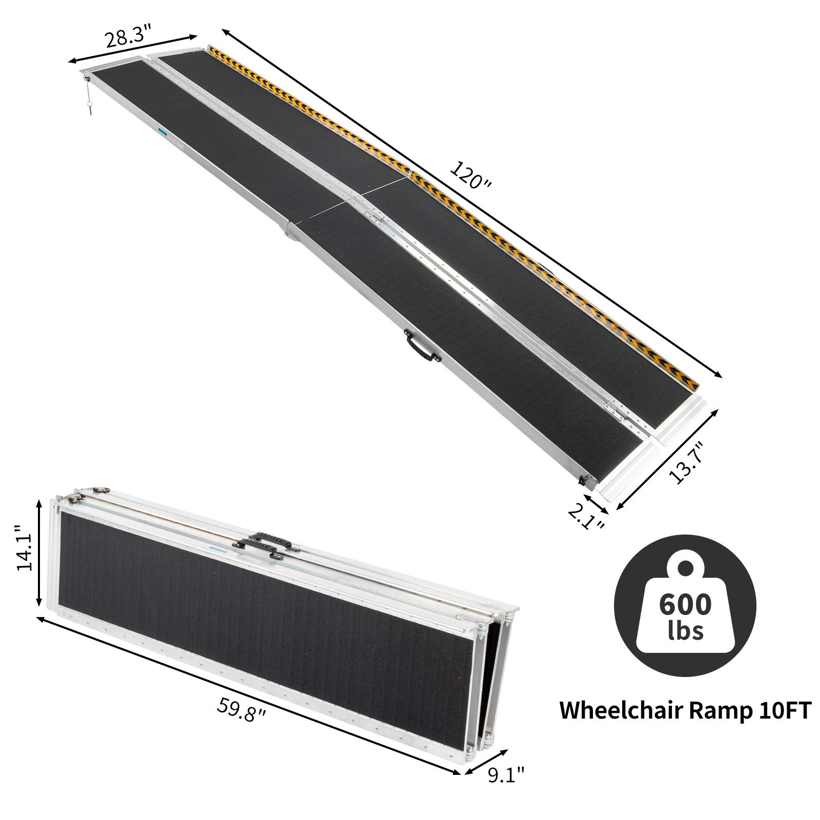 600lb Aluminum Briefcase Ramp 10' Non-Slip Mobility Scooter Wheelchair ...