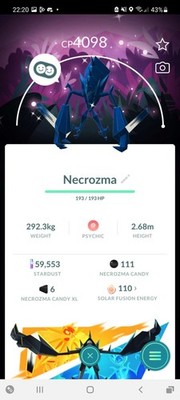 Level 50 Pokémon Go Shiny Necrozma Special Background + 3 moves - PTC ...