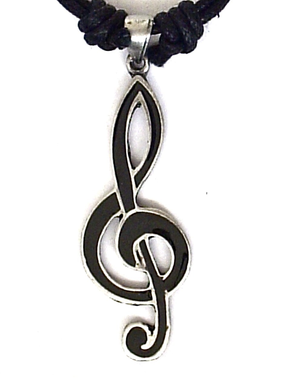 P0150 = Black enamel Treble Clef pewter pendant 45mm with Adjustable ...