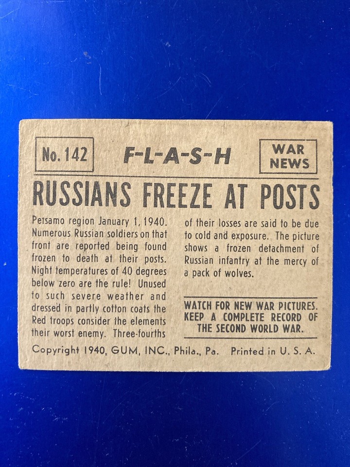 1939 Gum Inc. War News Pictures #142 Russians Freeze At Posts | eBay