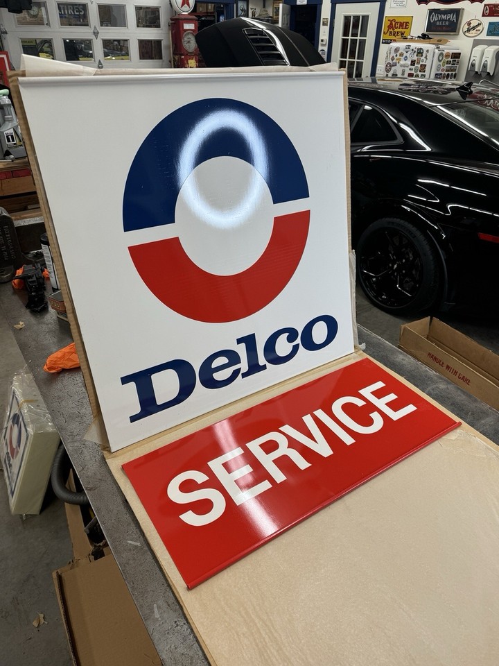 NOS Delco Service Sign DST Painted Metal Hanger GM Chevy Vintage AC ...