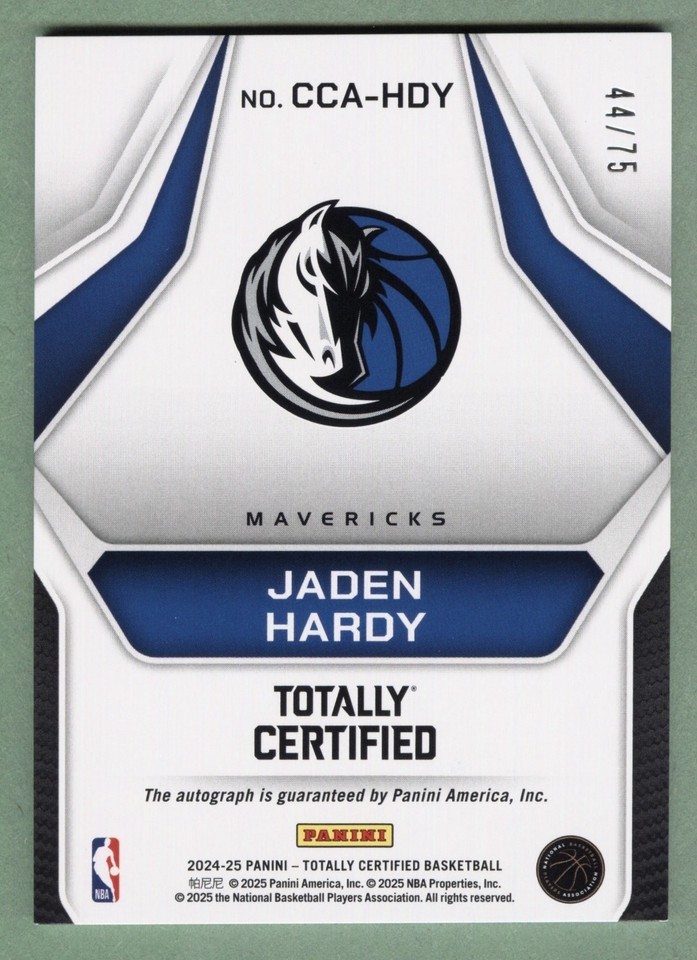 2024-25 TOTALLY CERTIFIED JADEN HARDY AUTO #/75 CERTIFIED COMPETITOR ...
