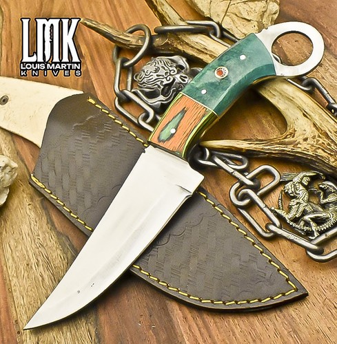 LMK Forged Full Tang Knife AUS-10 Steel Corain Wooden Bolster Hunter | eBay