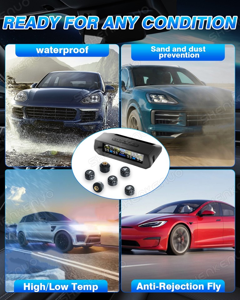 6-Wheel TPMS for Dually Trucks & Trailers - 6 Sensors Solar/USB ...