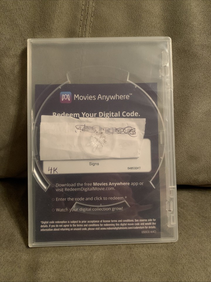 SIGNS 4K Digital Movie Code With DVD Case Mel Gibson 2002 | eBay