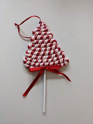 Candy Cane Peppermint Red Christmas Tree Lollipop Ornament Decor, Clay ...