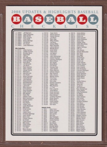 2008 Topps Update & Highlight BASEBALL - Un-Marked Checklist 2 of 3 ...