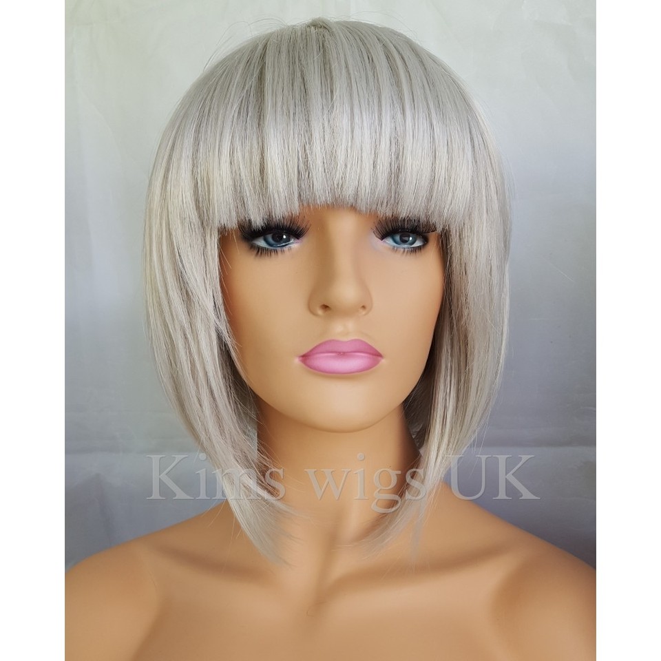 GREY BOB WIG LIGHT SILVER HEAT RESISTANT SHORT STYLE LADIES WOMENS B38 ...