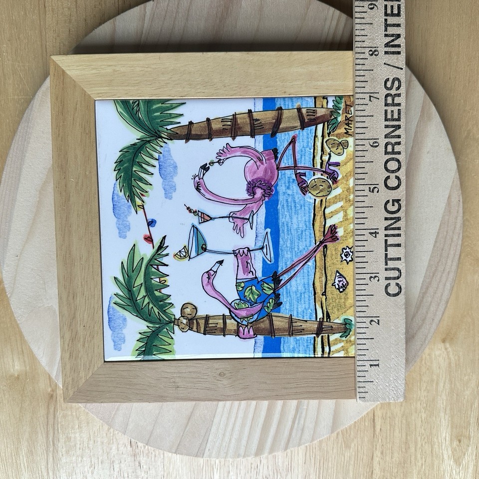VTG Maret Pink Flamingo Beach Tropical Art Wall Decor Ceramic Tile ...