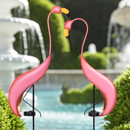2PK Solar Garden Stake Lights Flamingo Yard Art Decor Metal Birds ...