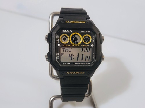 Genuine Casio AE-1300WH-1A Black Yellow Sport Watch Digital Square ...