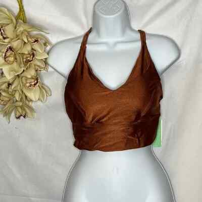 Forever 21 women's brown bronze metallic workout crop top size large ...