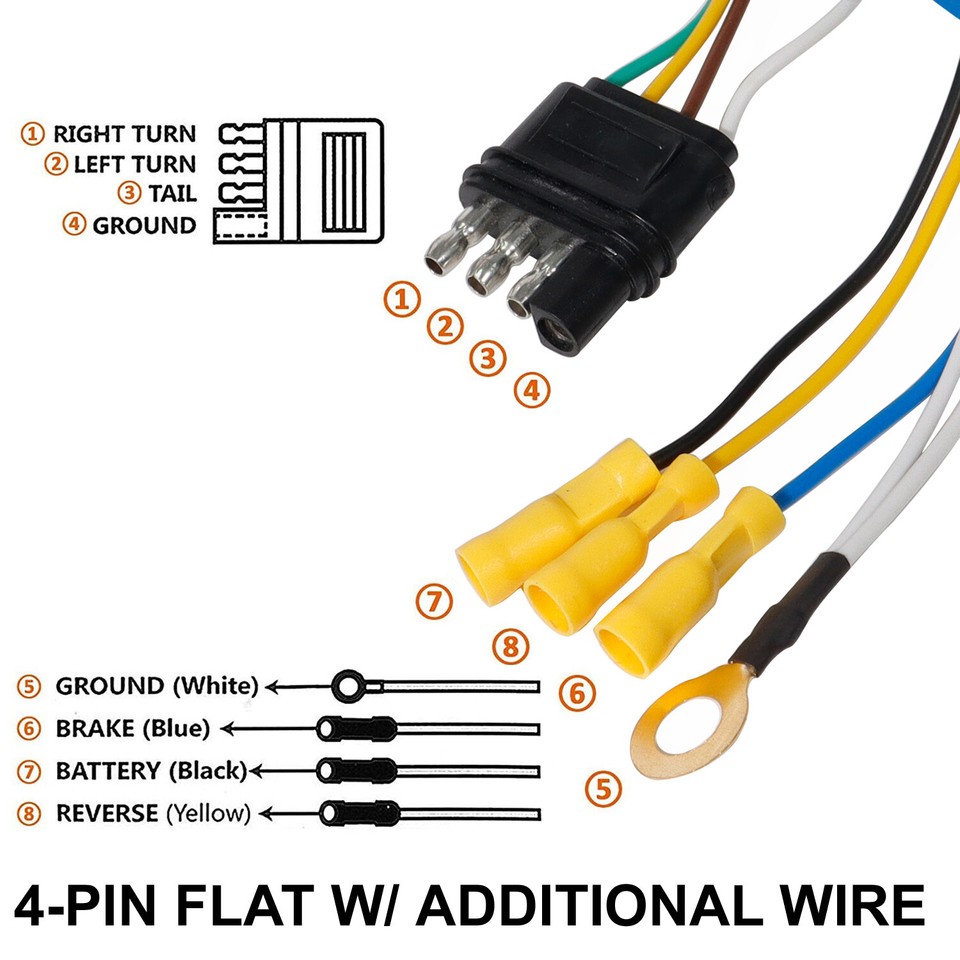 4 Flat to 7 Way Blade Trailer Tow RV 4-Way Plug Connector Adapter w ...