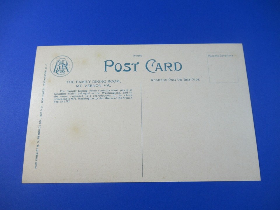 VINTAGE COLOR POSTCARD THE FAMILY DINING ROOM MOUNT VERNON VA HIGH ...