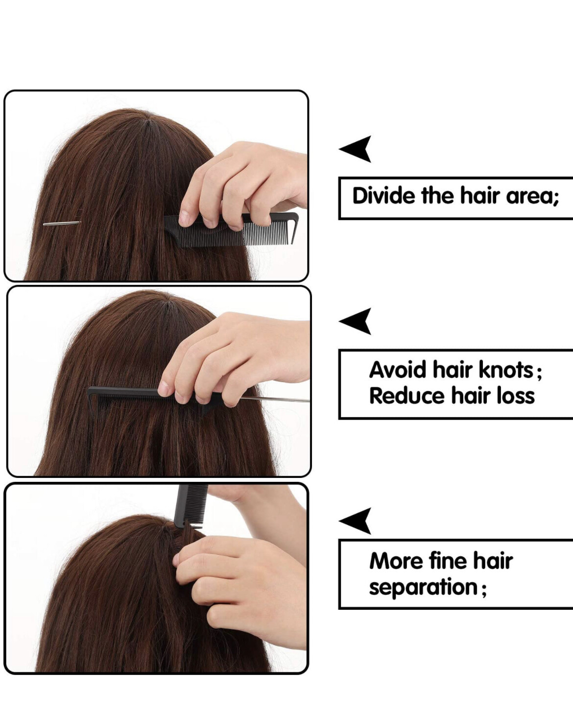 Parting Hair Comb Braids Rat Tail Comb Steel Pin Carbon Fiber Teasing ...