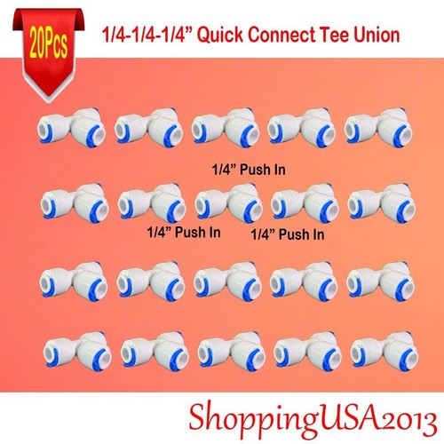 20 pcs Quick Connect Tee Fitting Connector 1/4-1/4" Water Filter RO ...