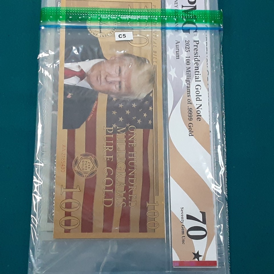 2025 Donald Trump Presidential 24K 9999 Gold Note 100 mg PMG70 + 2 2024 ...