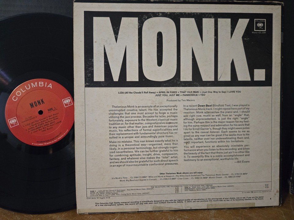 Thelonious Monk ‎– Monk 1965 Columbia Mono CL2291 Charlie Rouse Ben ...