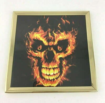 Vintage Evil Scary Fire Skeleton Face Framed Cardboard Print Wall ...