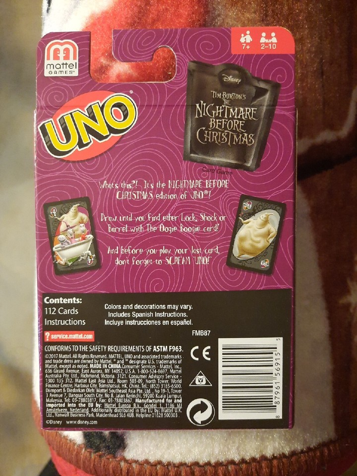 Disney NIGHTMARE BEFORE CHRISTMAS UNO GAME • Special Oogie Boogie Card ...