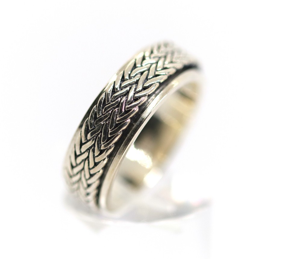Vintage 925er Sterling Silver Ring, Ladies Men's, Rotating Braid ...
